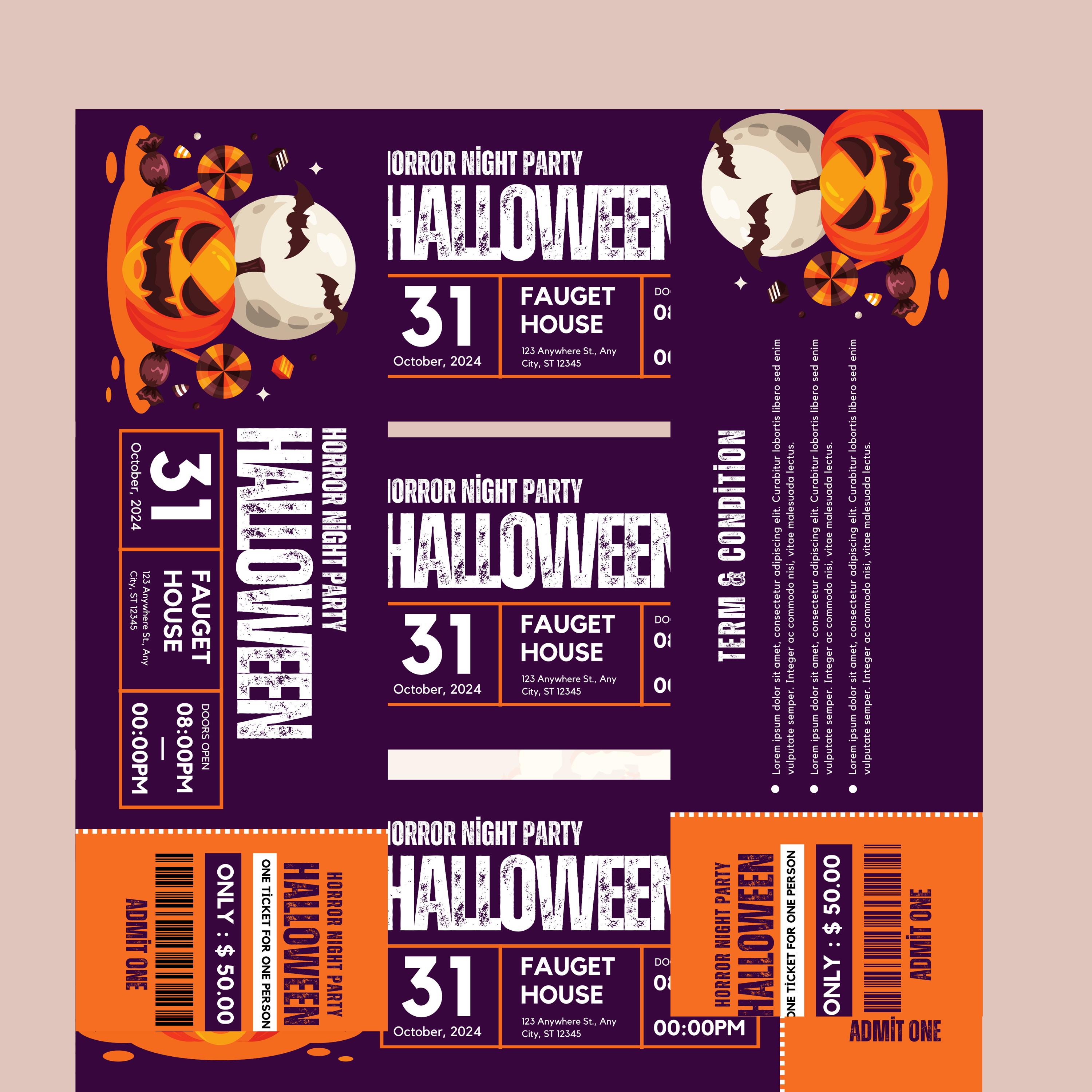 Editable Halloween Party Ticket Template, Canva Halloween Invitation ...