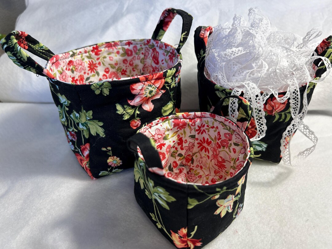 Set of 3 Quilted Fabric Buckets Boxes Bowls Storage Bins - Etsy