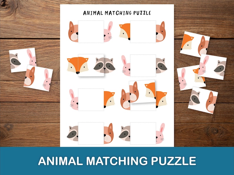 Animal Matching Puzzle Printable for Kids – Logic Game for Preschool ...