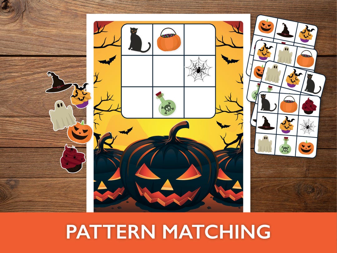 Halloween Pattern Matching Activity, Printable Logic Puzzle Game for ...