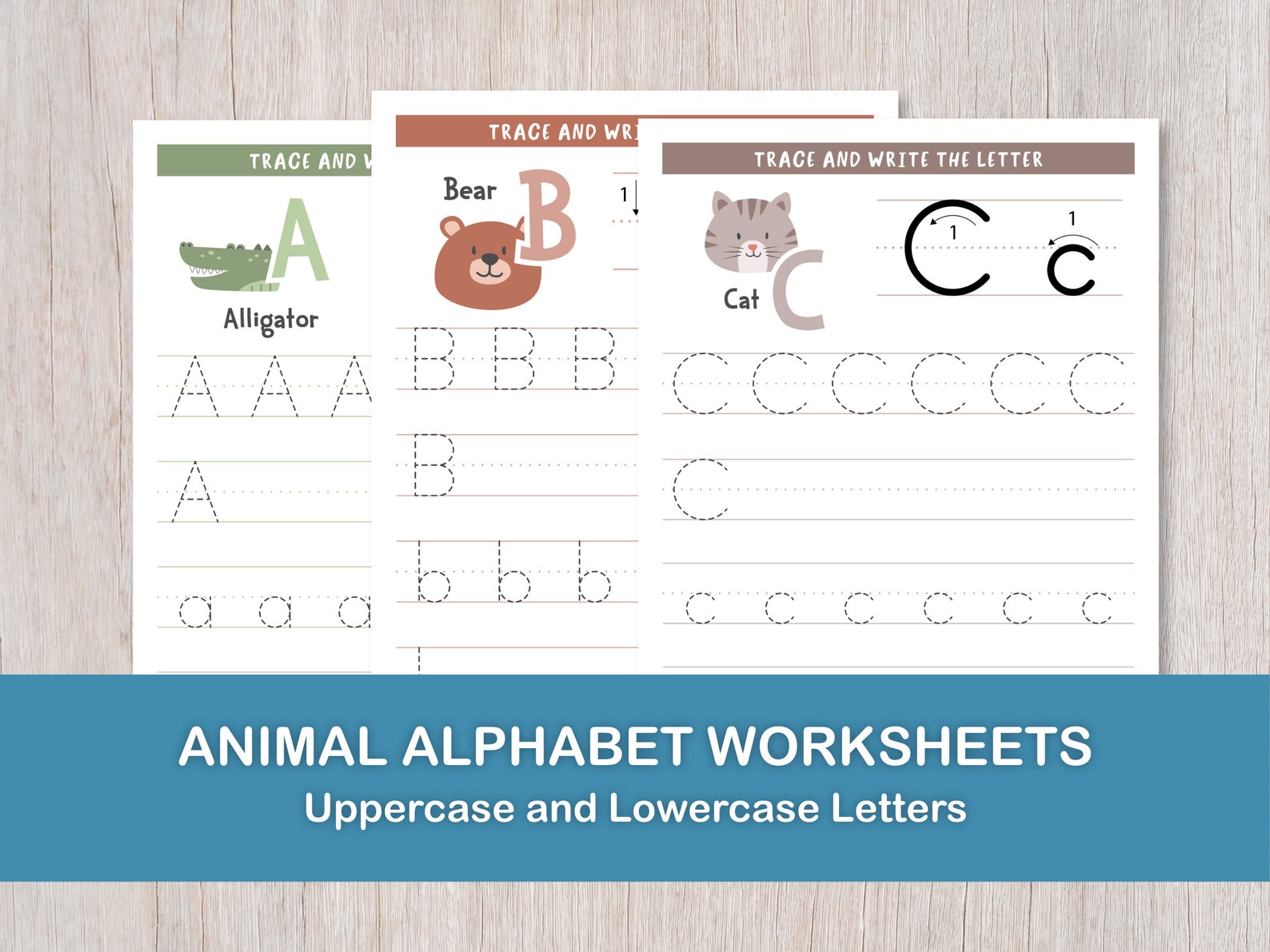 Animal Alphabet Tracing Worksheets: A-Z Letter Practice (digital ...