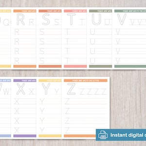 Handwriting Practice Sheets, Uppercase Alphabet Letters, Colorful ...