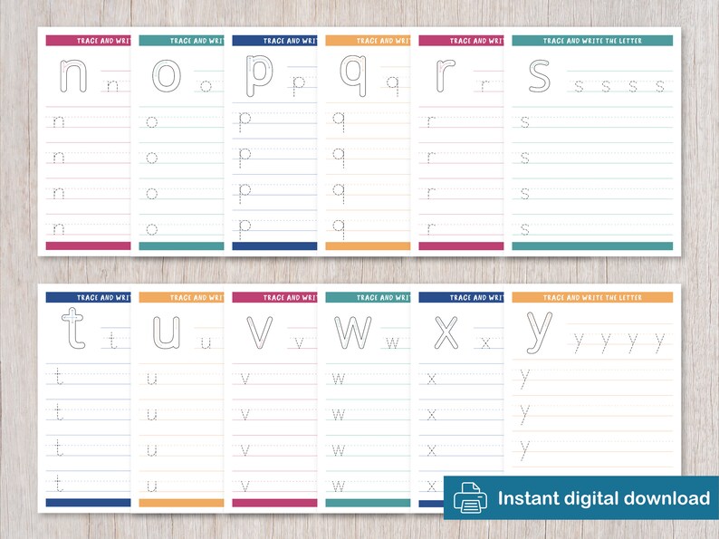 Lowercase Alphabet Tracing and Writing Printable Letter Worksheets for ...