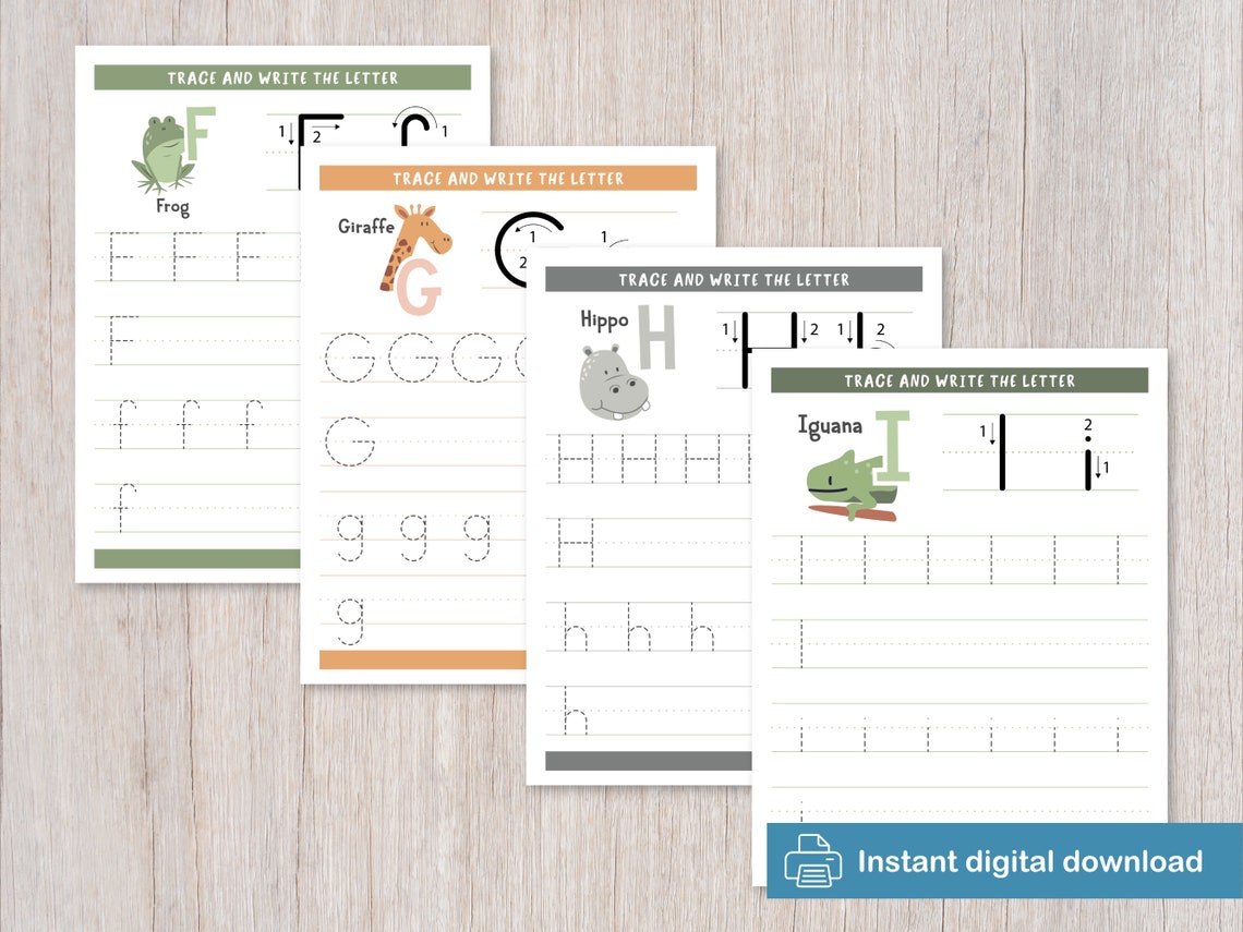 Animal Alphabet Tracing Worksheets: A-Z Letter Practice (digital ...