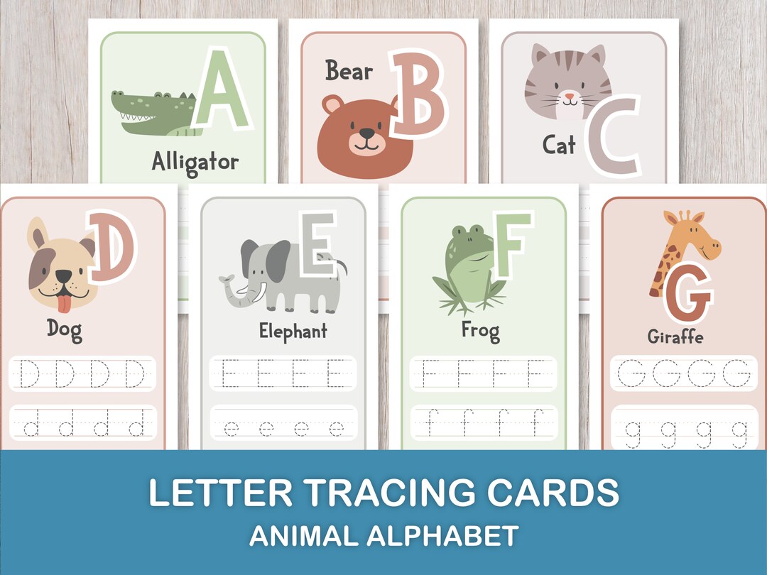 Printable Letter Tracing Cards, Animal Themed Alphabet Flashcards for ...