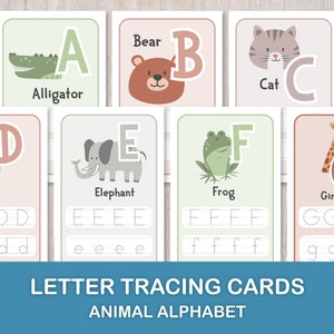 Printable Letter Tracing Cards, Animal Themed Alphabet Flashcards for ...