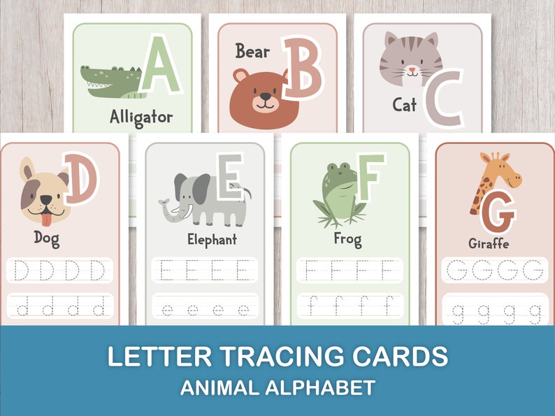 Printable Letter Tracing Cards, Animal Themed Alphabet Flashcards for ...