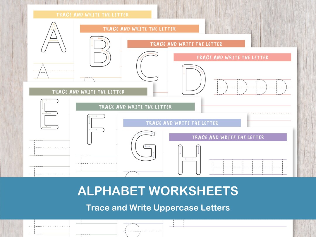 Handwriting Practice Sheets, Uppercase Alphabet Letters, Colorful ...