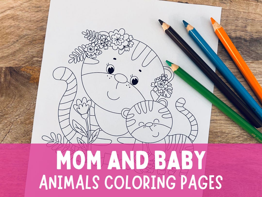 Mother and Child Animal Coloring Pages: Mom and Baby (PDF) - Etsy