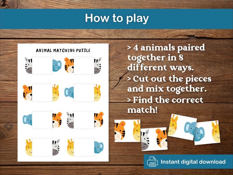 Animal Logic Puzzle for Kids. Printabe Educational Matching Game for ...