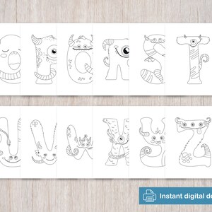 Cute Monster Letters Alphabet Coloring Pages, Educational Activity ...