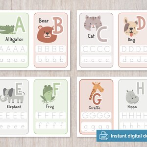 Printable Letter Tracing Cards, Animal Themed Alphabet Flashcards for ...