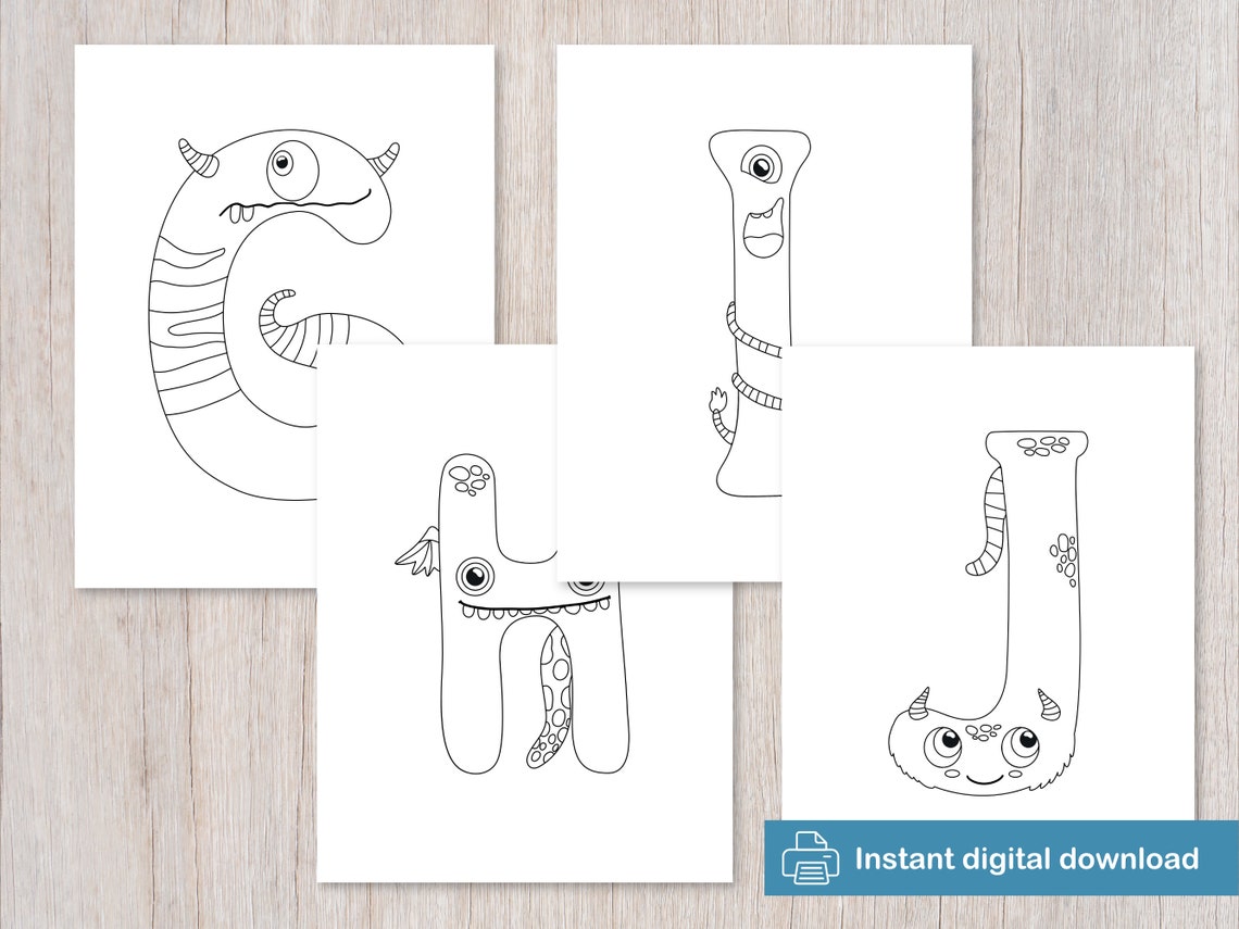 Cute Monster Letters Alphabet Coloring Pages, Educational Activity ...