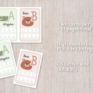 Printable Letter Tracing Cards, Animal Themed Alphabet Flashcards for ...