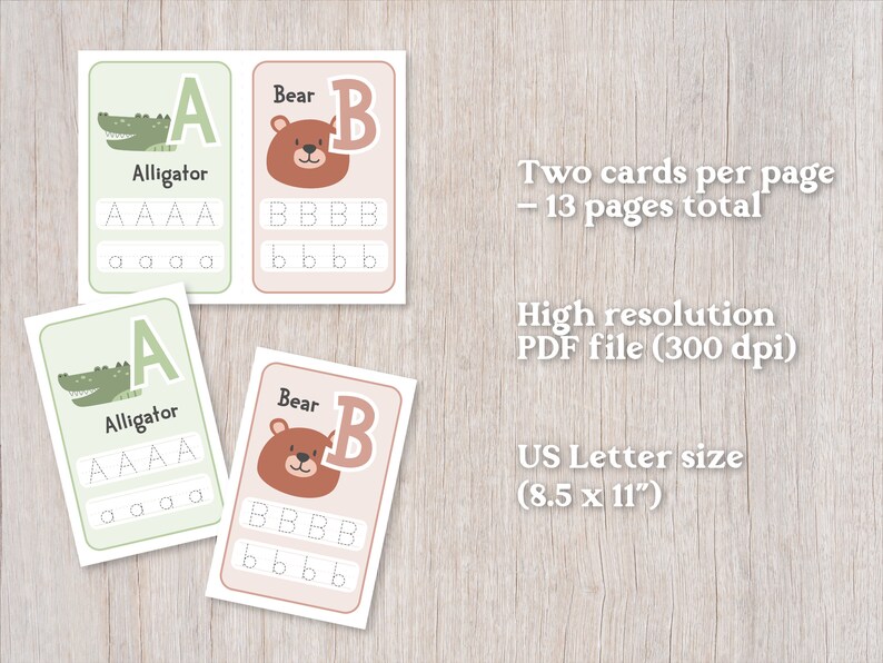 Printable Letter Tracing Cards, Animal Themed Alphabet Flashcards for ...