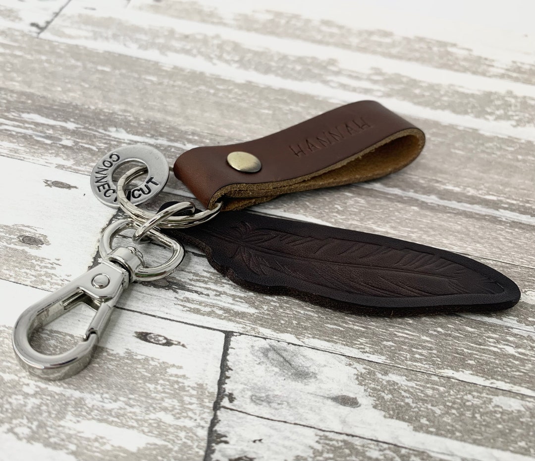 Feather Leather Travel Token Keychain, Travel Keepsake, Travel Lover ...