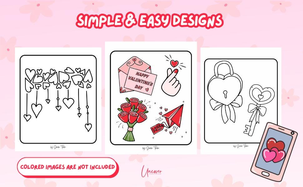 Valentine Coloring Book Simple Coloring Pages for Adults and Toddlers ...