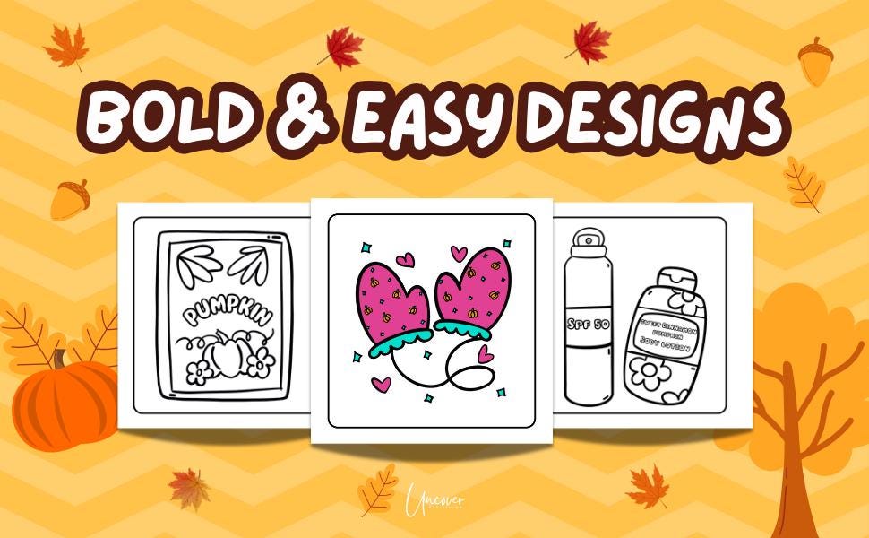 Fall Coloring Book, Bold and Easy Autumn Cozy Coloring Pages for Adults ...