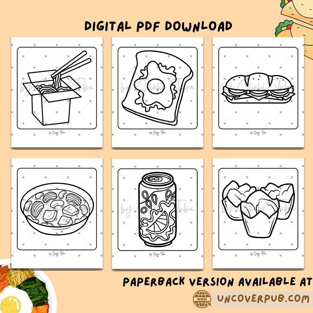 Food and Snacks Coloring Book: 35 Bold Easy Coloring Pages (digital ...