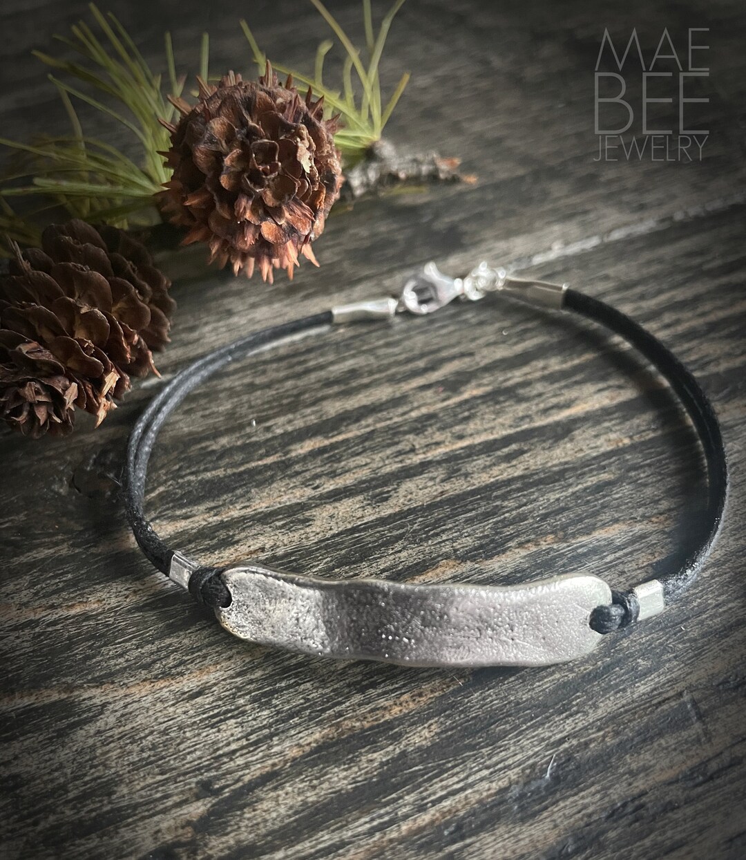 Oxidized Silver Plate Bracelet: Black Cotton Cord, Sterling Clasp - Etsy