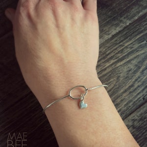 Heart Bracelet, Charm Bangle, Sterling Silver Heart, Gift for Her ...