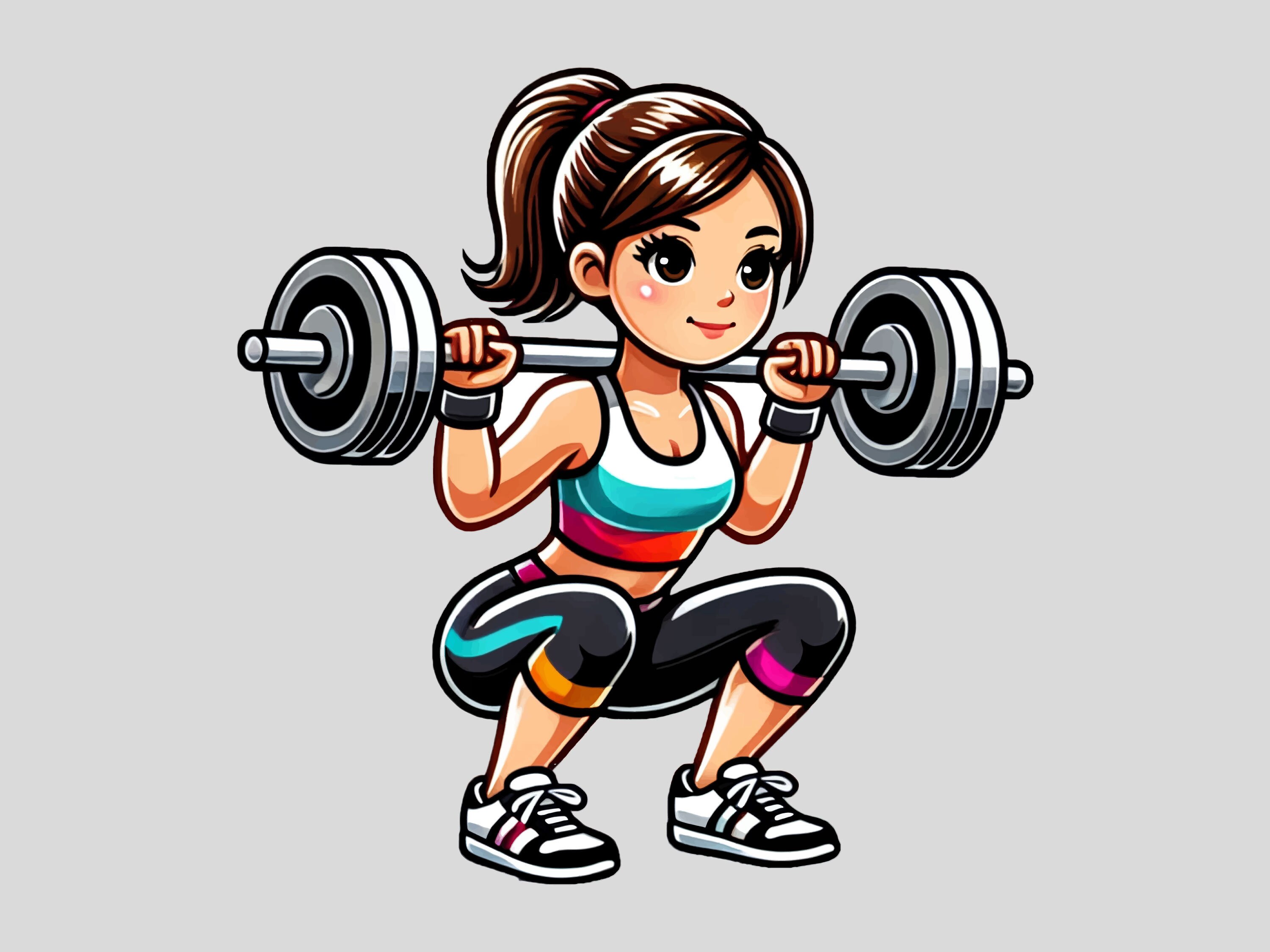 Kawaii Woman Back Squat Clipart - Cute and Motivational Fitness Art for ...