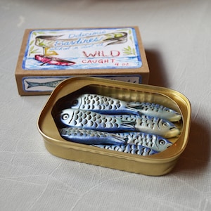 Handmade Clay Sardines in Tin With Original Art Label Funky Unique OOAK ...