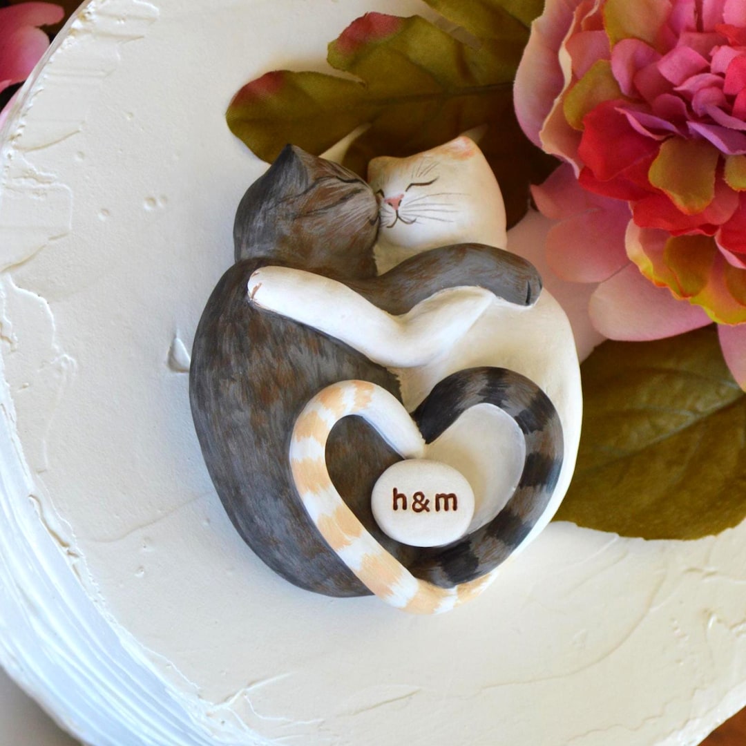 Custom Cats Wedding Cake Topper With Personalized Initials Anniversary ...