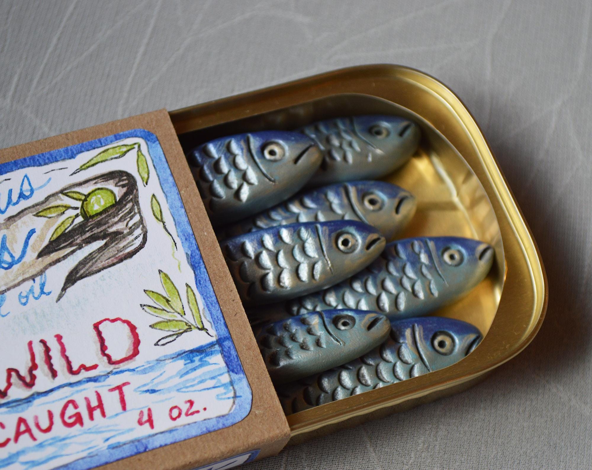 Handmade Clay Sardines in Tin With Original Art Label Funky Unique OOAK ...