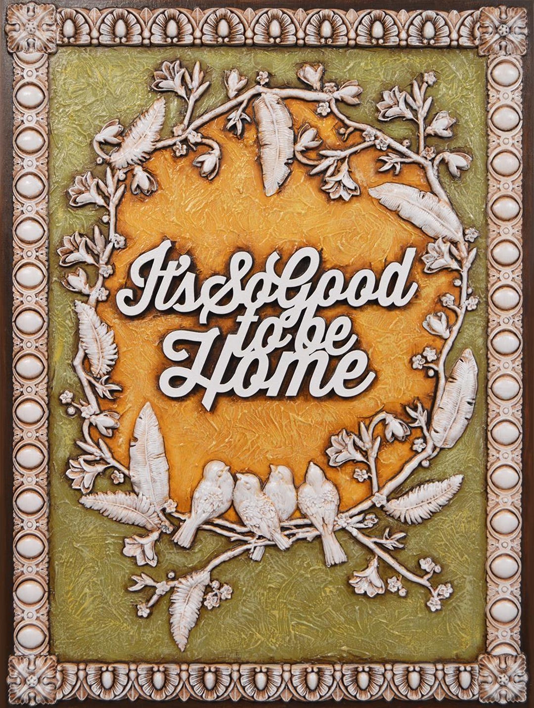Deeply Textured Text Painting on Wood Panel Handmade Birds, Feathers ...