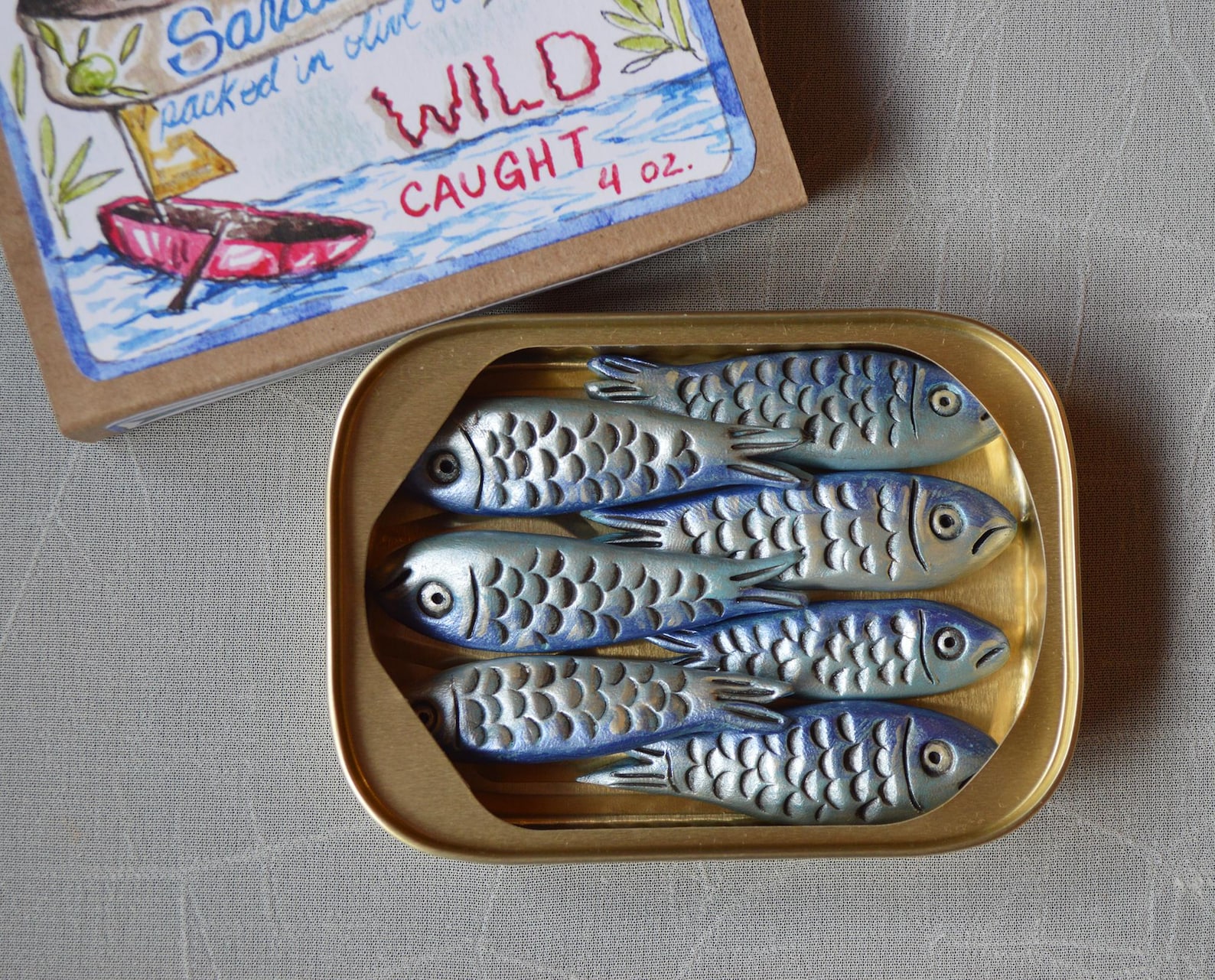 Handmade Clay Sardines in Tin With Original Art Label Funky Unique OOAK ...