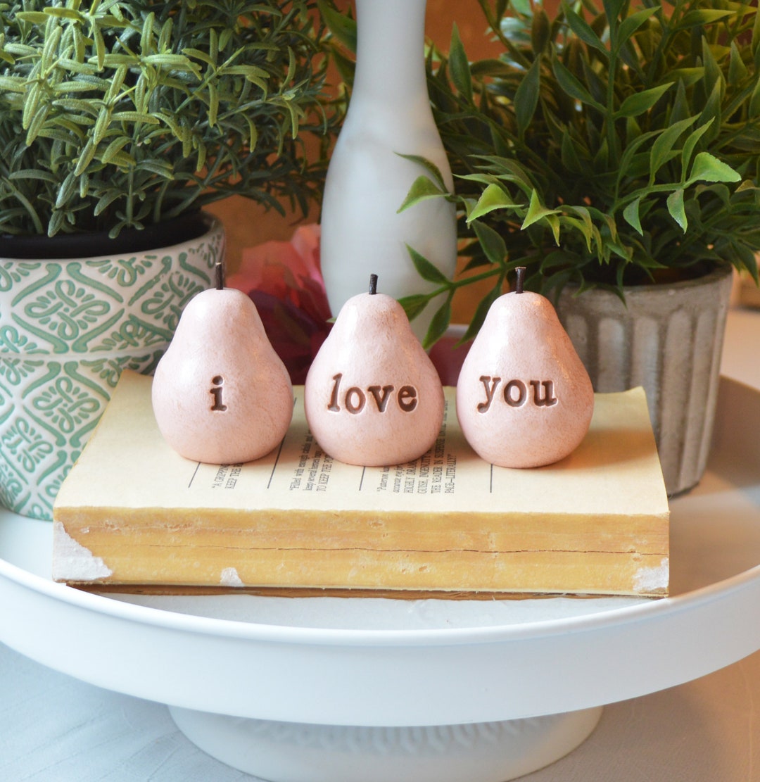 I Love You Handmade Rustic Pink Clay Pears Set of 3 Mini Pears ...