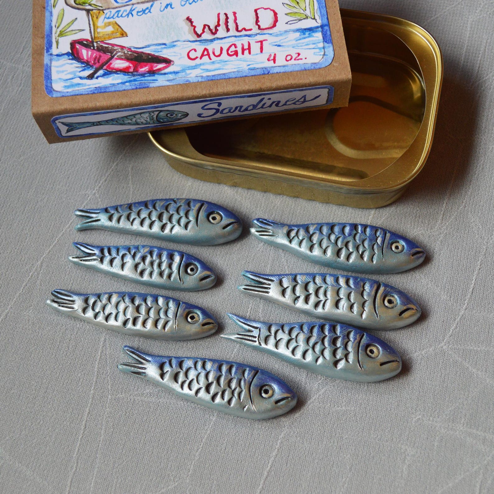 Handmade Clay Sardines in Tin With Original Art Label Funky Unique OOAK ...