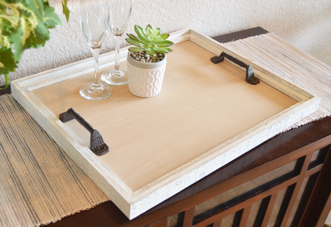 Rustic Distressed Farmhouse Tray With Handles Kitchen Party Centerpiece ...