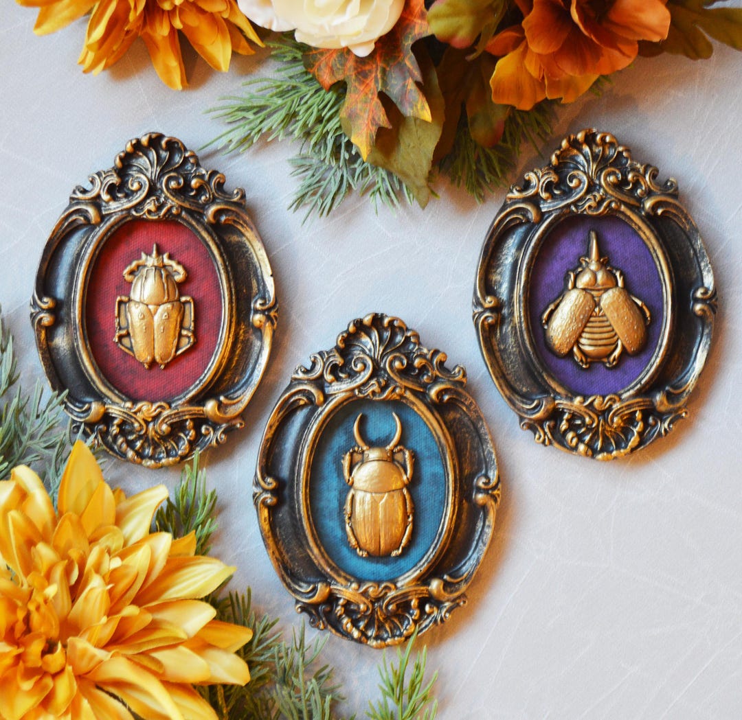 Goth Victorian Beetle Bug Wall Art Plaque Jewel Tone Gothic Framed ...
