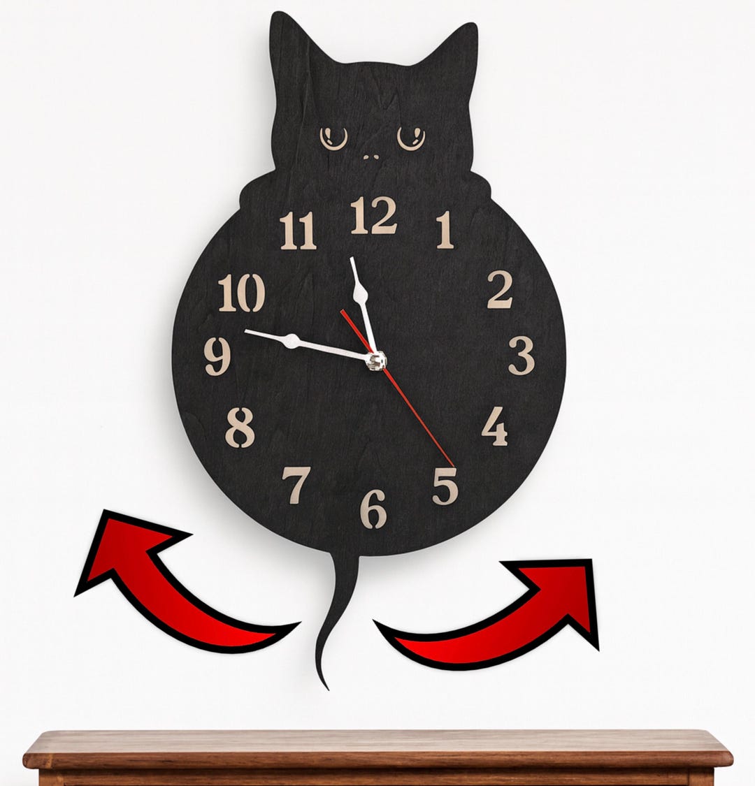 Black Cat Pendulum Clock - Tail Waving Left and Right - Cat Lover Home ...