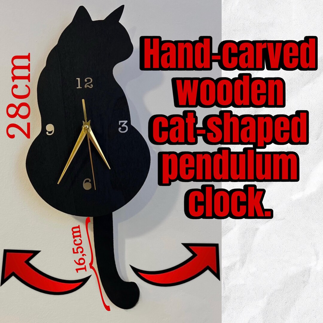 Black Cat Pendulum Clock - Tail Waving Left and Right - Home Decor for ...