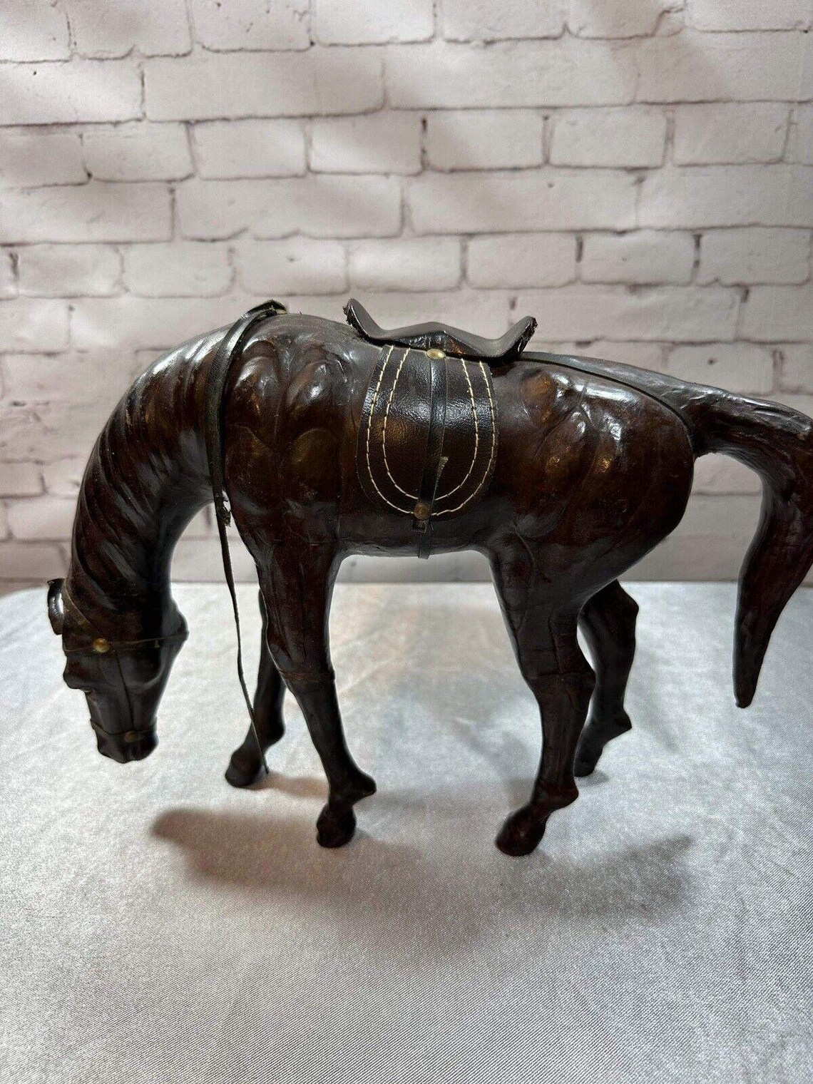 GORGEOUS Antique Leather Wrapped Vintage Brown Horse Statue Realistic ...