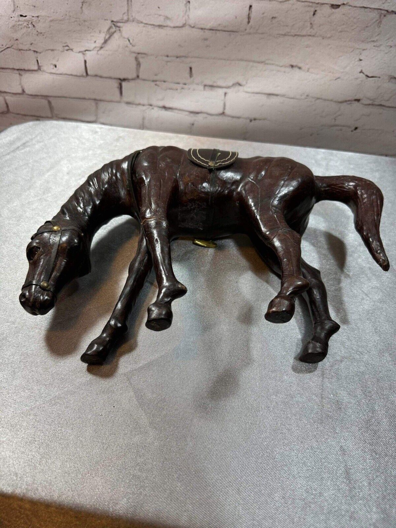 GORGEOUS Antique Leather Wrapped Vintage Brown Horse Statue Realistic ...