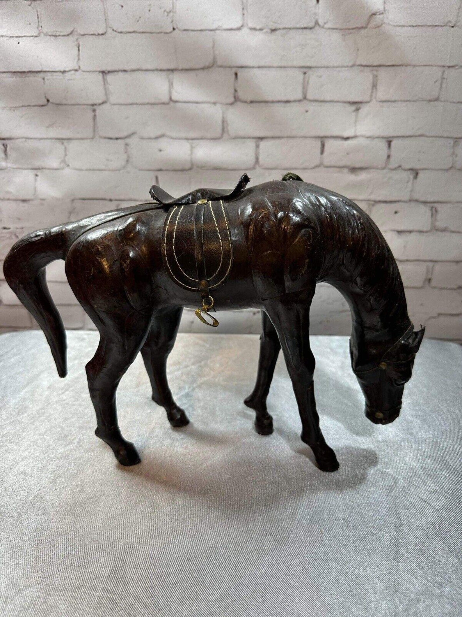GORGEOUS Antique Leather Wrapped Vintage Brown Horse Statue Realistic ...