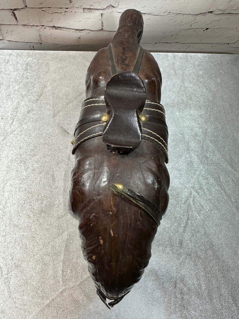 GORGEOUS Antique Leather Wrapped Vintage Brown Horse Statue Realistic ...
