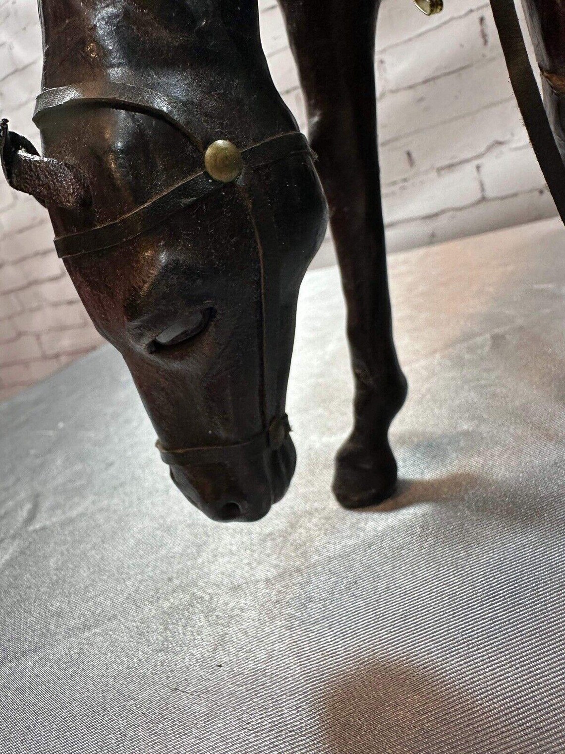 GORGEOUS Antique Leather Wrapped Vintage Brown Horse Statue Realistic ...