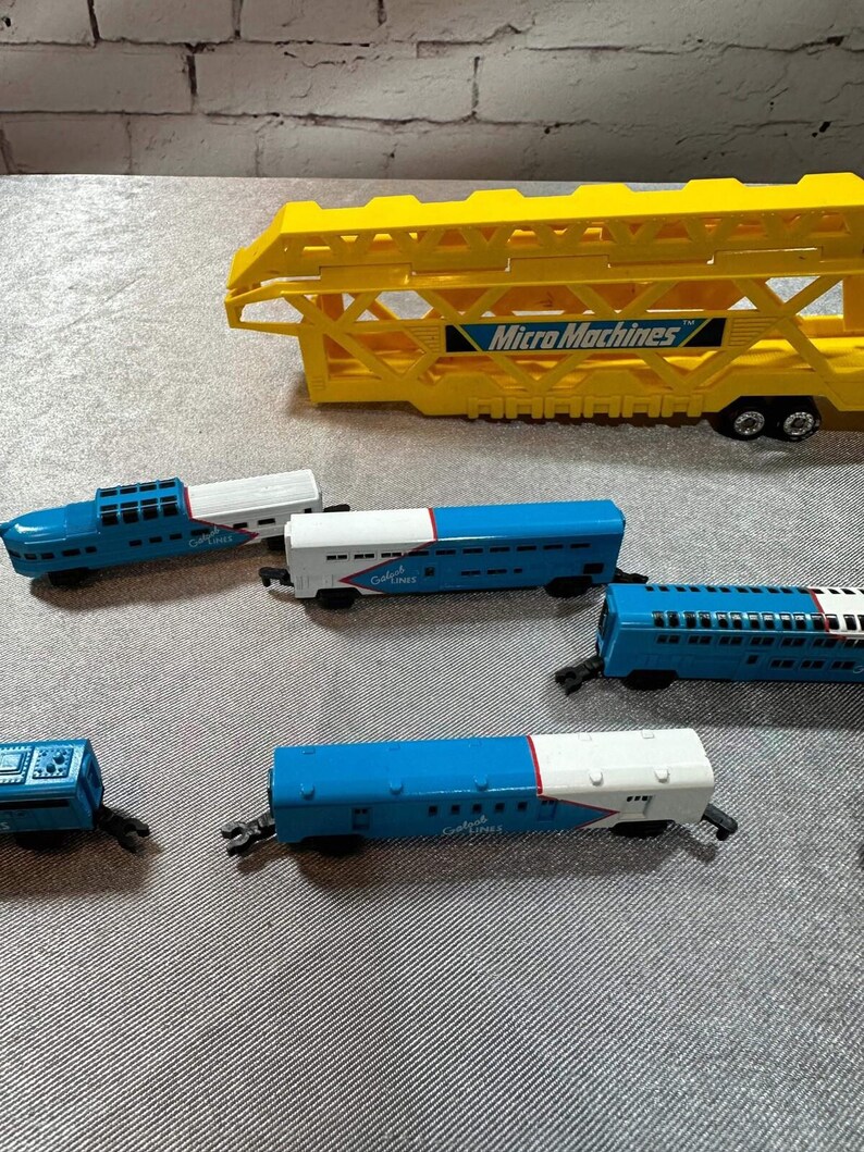 Vintage Galoob Lines Train Set Car Hauler & Two Cars Micro Machines ...
