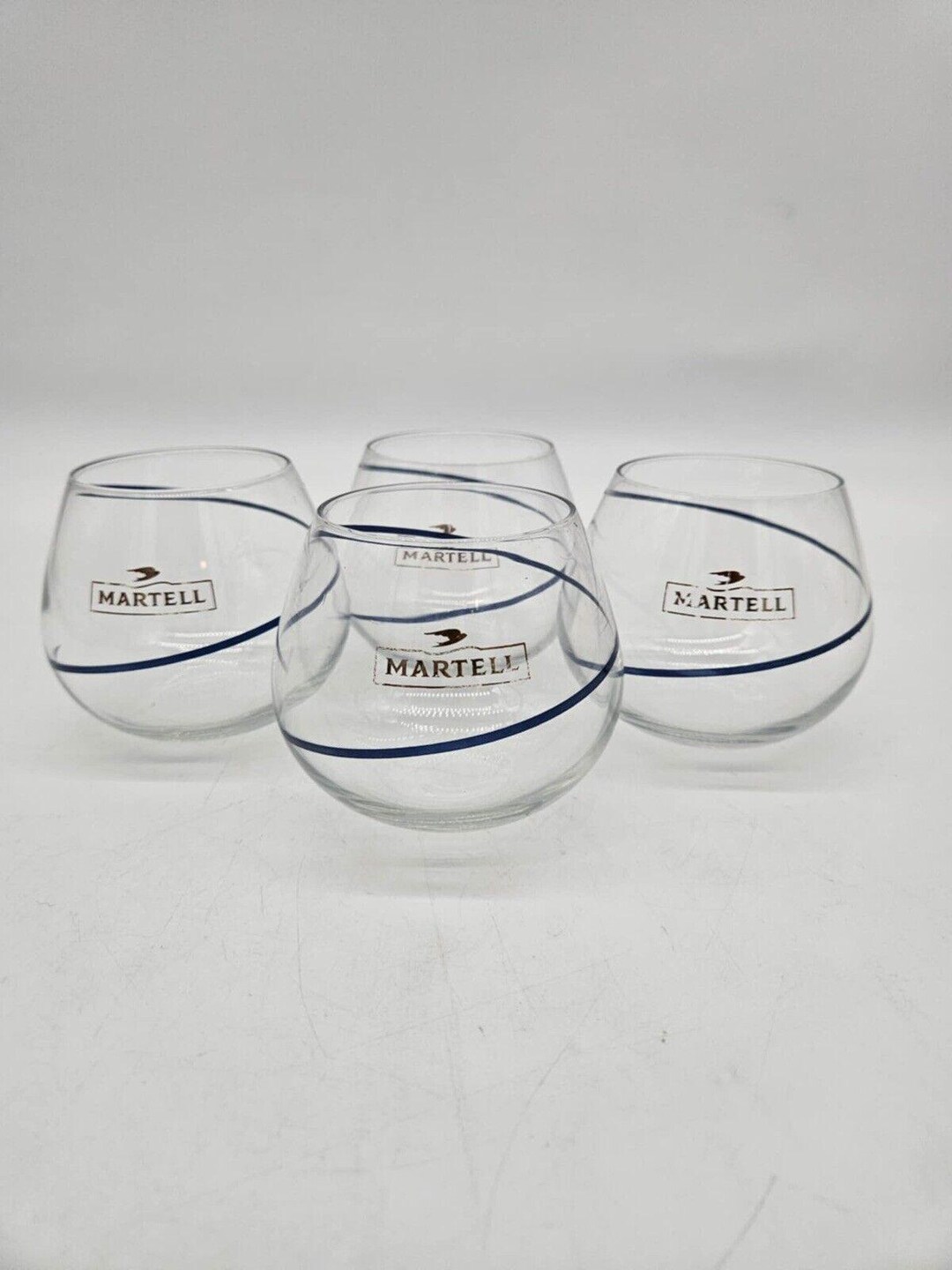 Set of 4 Martell Cognac Crystal Glasses Balloon Snifter Roly Poly ...