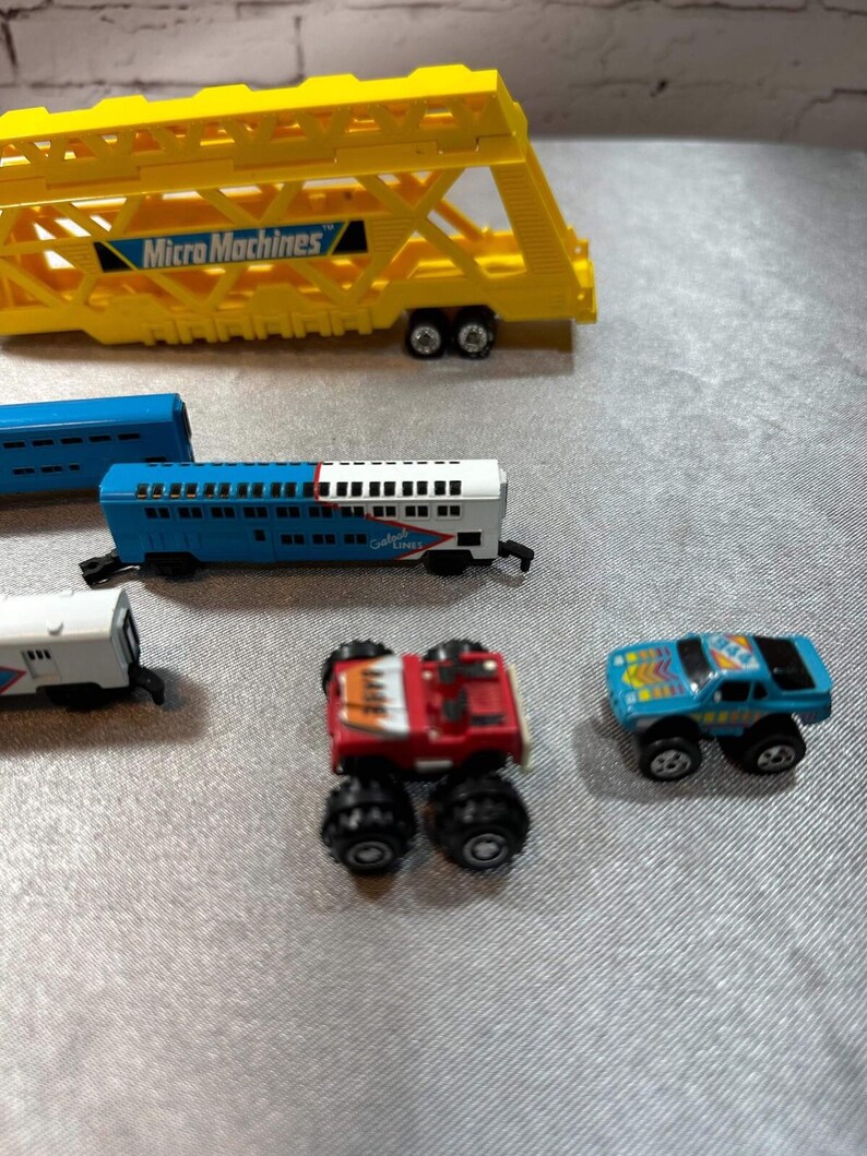 Vintage Galoob Lines Train Set Car Hauler & Two Cars Micro Machines ...