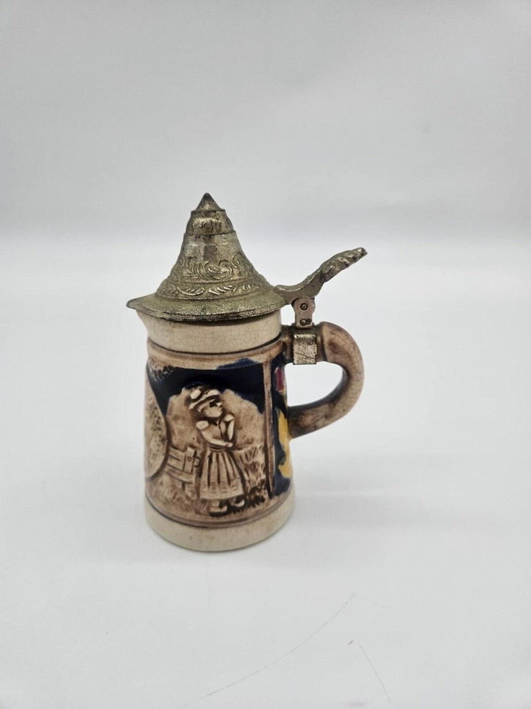 Vintage W Germany Farewell Scene Hand Painted Beer Stein Pewter Lid 4x5 ...