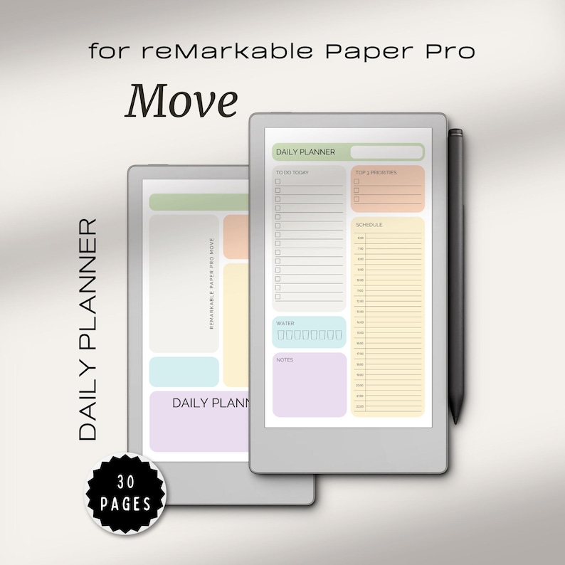 Daily Planner for Remarkable Paper Pro Move | Undated Month Planner ...