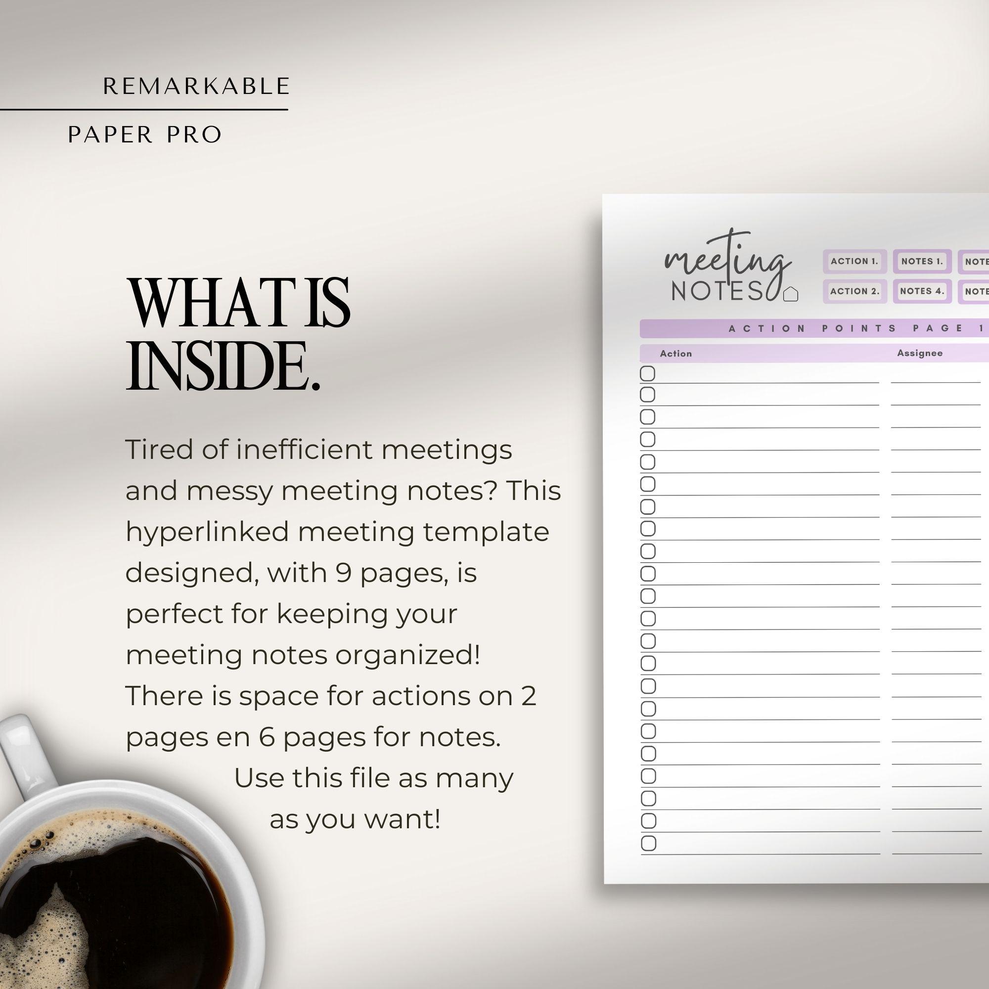 Meeting Notes for Remarkable Paper Pro | Remarkable Template ...