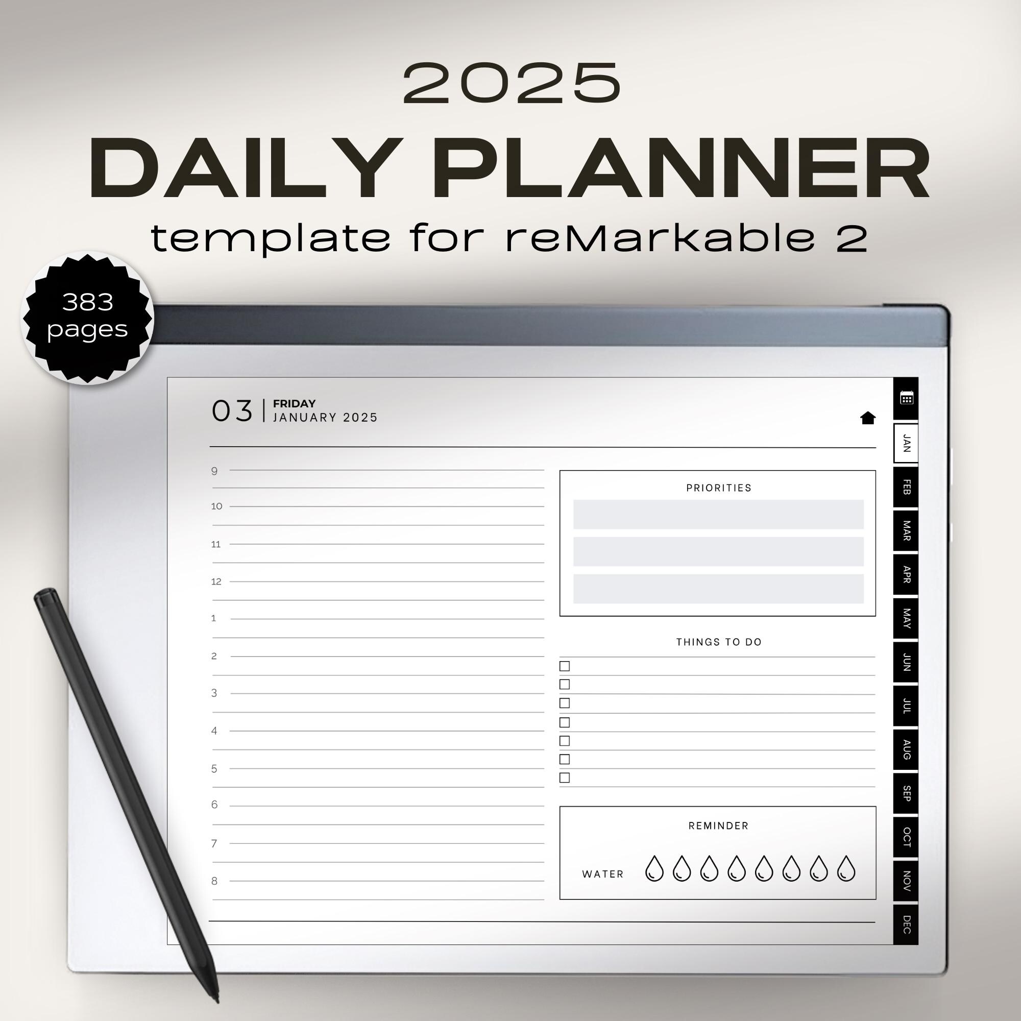 2025 Daily Planner for Remarkable 2 | Fully Hyperlinked Year Planner ...