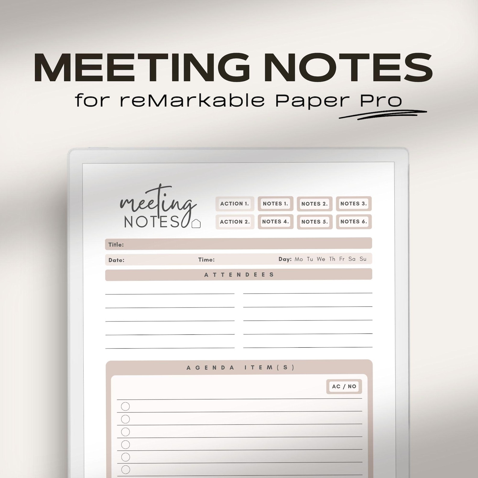 Meeting Notes for Remarkable Paper Pro | Remarkable Template ...